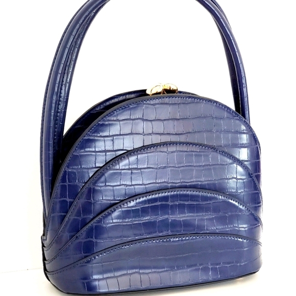 Diophy | Bags | Diophy Double Top Handle Blue Leather Womens Handbag ...